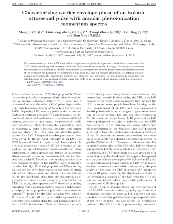(PDF) Characterizing carrier envelope phase of an isolated attosecond pulse with annular ...