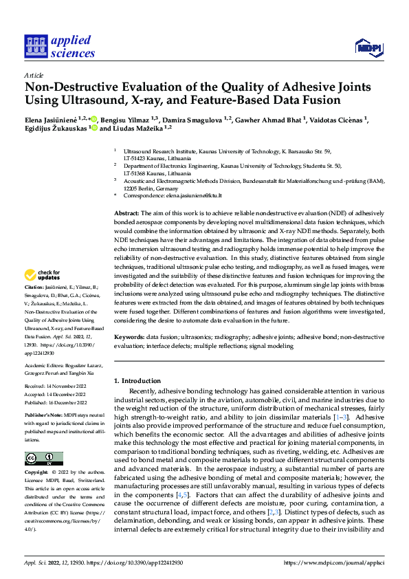 (PDF) Non-Destructive Evaluation of the Quality of Adhesive Joints Using Ultrasound, X-ray, and ...