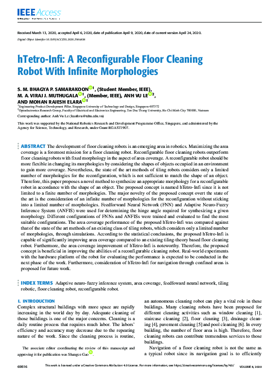 (PDF) hTetro-Infi: A Reconfigurable Floor Cleaning Robot With Infinite Morphologies | Mohan ...