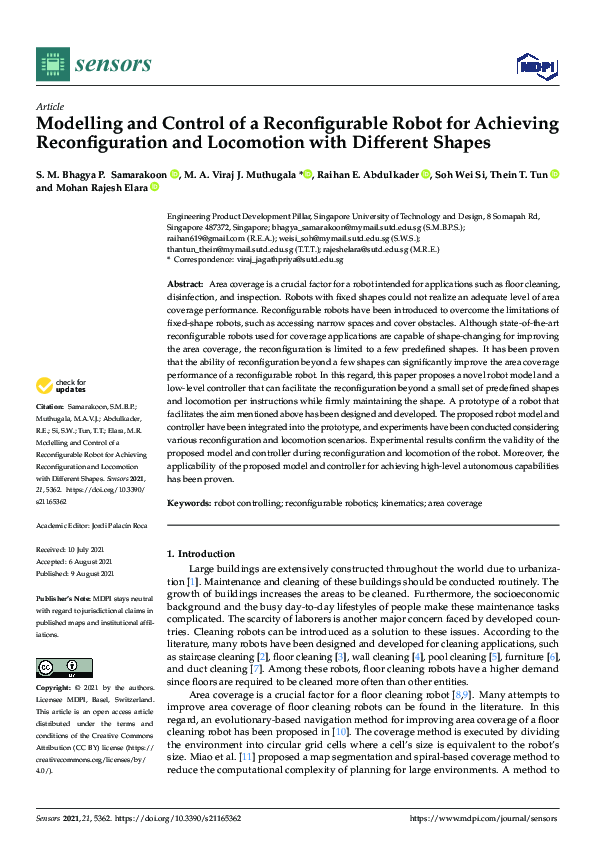Pdf Modelling And Control Of A Reconfigurable Robot For Achieving