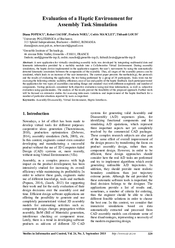 (PDF) Evaluation of a Haptic Environment for Assembly Task Simulation