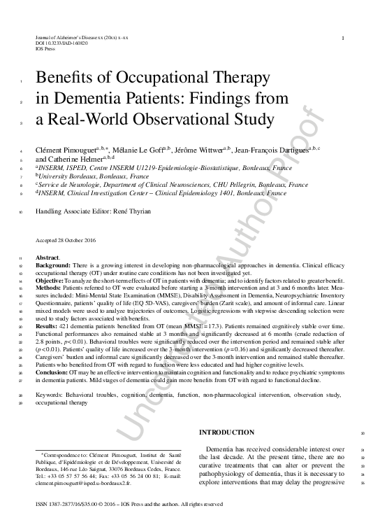 (PDF) Benefits of Occupational Therapy in Dementia Patients: Findings ...
