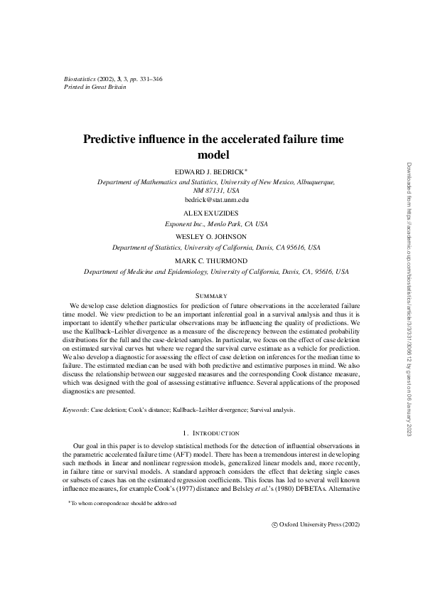 (PDF) Predictive influence in the accelerated failure time model