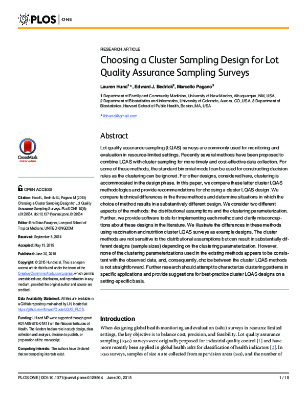(PDF) Choosing a Cluster Sampling Design for Lot Quality Assurance ...