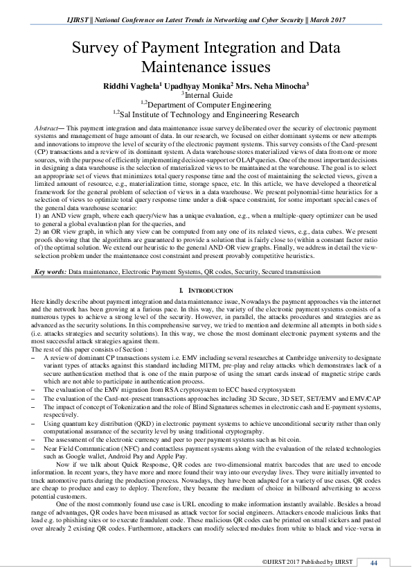 (PDF) Survey of Payment Integration and Data Maintenance issues