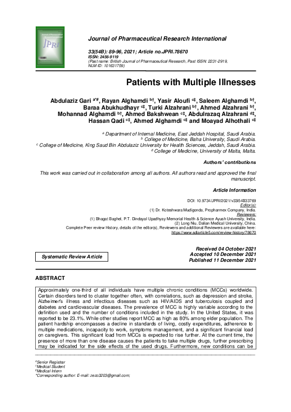 (PDF) Patients with Multiple Illnesses