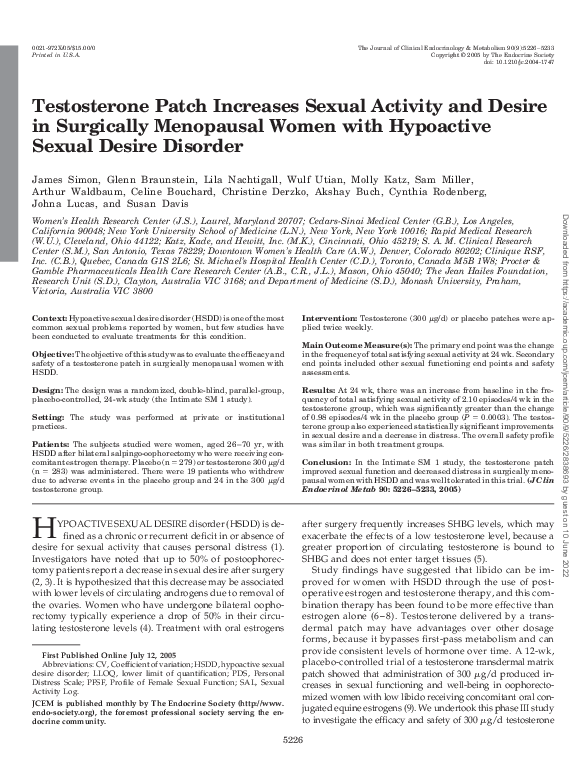 (PDF) Testosterone Patch Increases Sexual Activity and Desire in ...