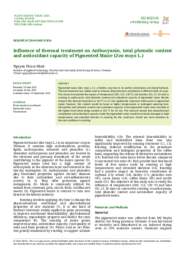 (PDF) Influence of thermal treatment on Anthocyanin, total phenolic content and antioxidant ...