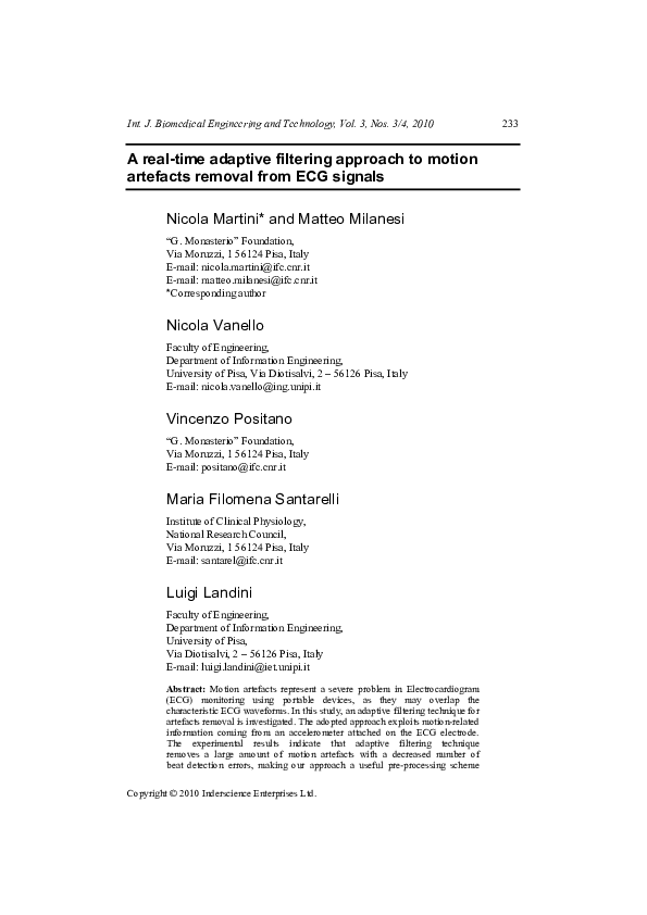 Pdf A Real Time Adaptive Filtering Approach To Motion Artefacts Removal From Ecg Signals 2493