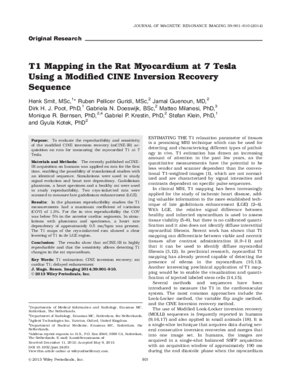 (PDF) T1 mapping in the rat myocardium at 7 tesla using a modified CINE ...