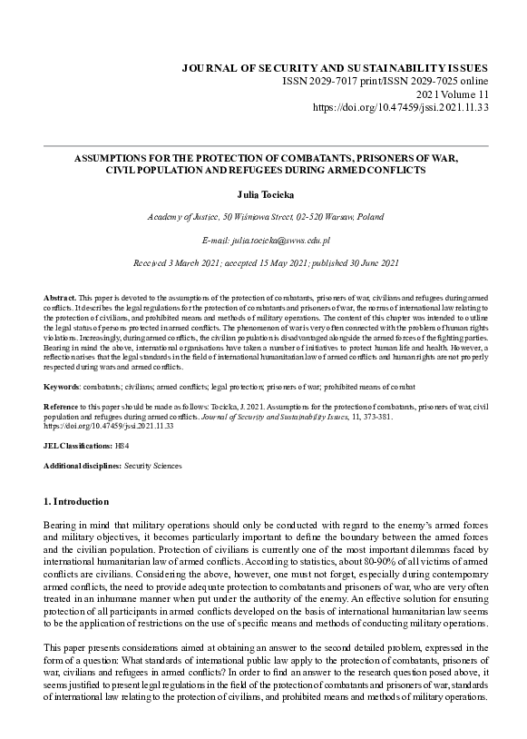 (PDF) Assumptions for the Protection of Combatants, Prisoners of War ...
