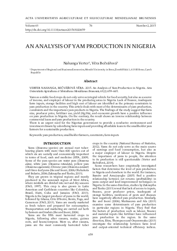 (PDF) An Analysis of Yam Production in Nigeria