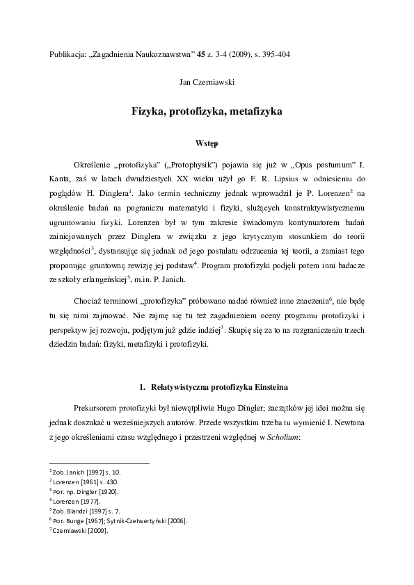 (PDF) [in Polish] PHYSICS, PROTOPHYSICS, AND METAPHYSICS