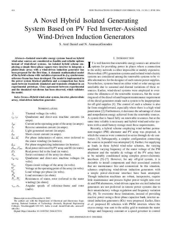 (PDF) A Novel Hybrid Isolated Generating System Based on PV Fed Inverter-Assisted Wind-Driven ...