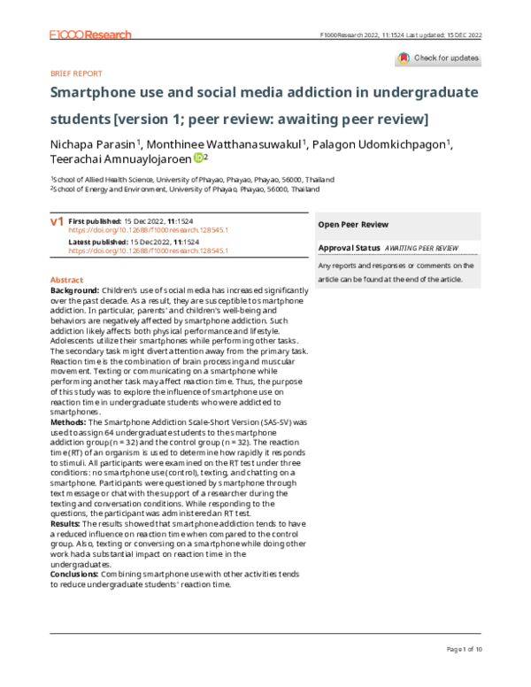 (PDF) Smartphone use and social media addiction in undergraduate students