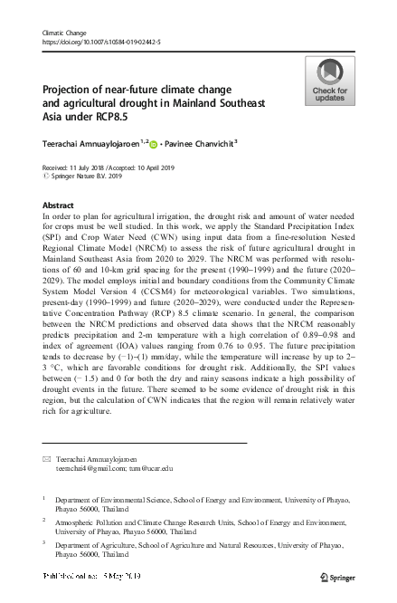 (PDF) Projection of near-future climate change and agricultural drought in Mainland Southeast ...
