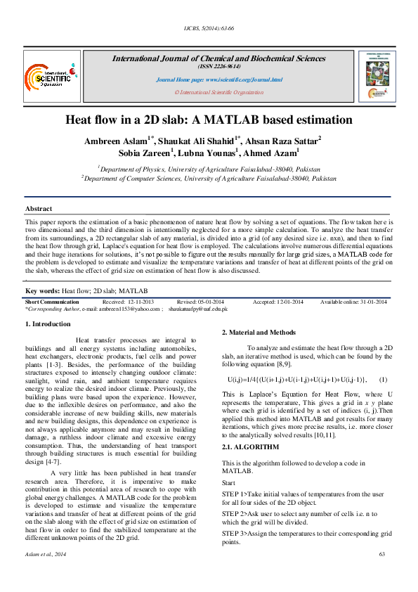 (PDF) Heat flow in a 2D slab: A MATLAB based estimation