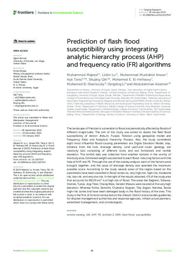 Pdf Prediction Of Flash Flood Susceptibility Using Integrating Analytic Hierarchy Process Ahp