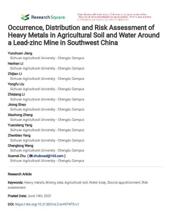 (PDF) Occurrence, Distribution and Risk Assessment of Heavy Metals in ...