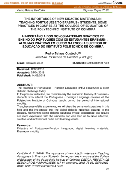 (PDF) The importance of new didactic materials in teaching portuguese to Erasmus students ...