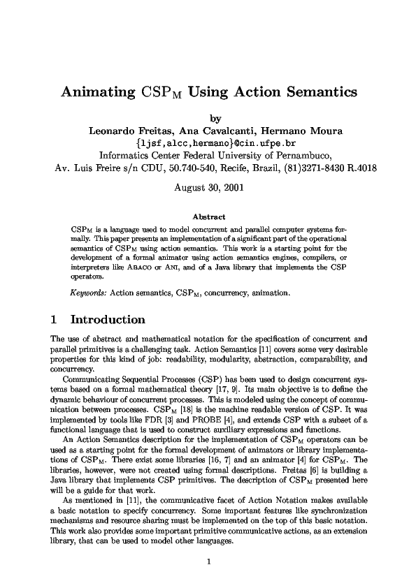 Pdf Animating Cspm Using Action Semantics
