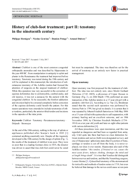 (PDF) History of club-foot treatment; part II: tenotomy in the ...