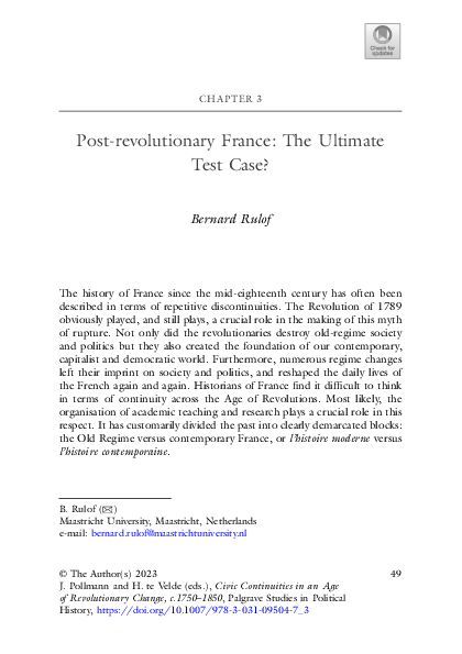 (PDF) Post-revolutionary France: The Ultimate Test Case?