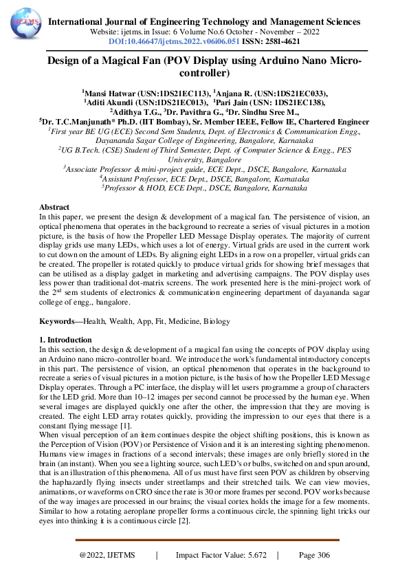 (PDF) Design of a Magical Fan (POV Display using Arduino Nano Microcontroller)
