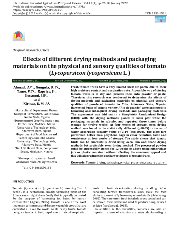 (PDF) Effects of different drying methods and packaging materials on the physical and sensory ...