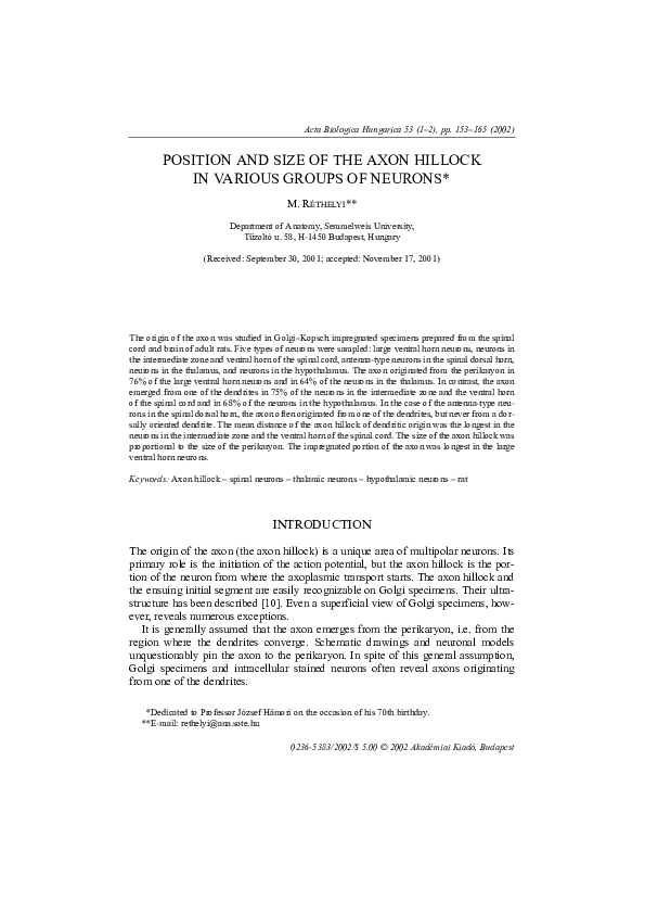 (PDF) Position and size of the axon hillock in various groups of neurons