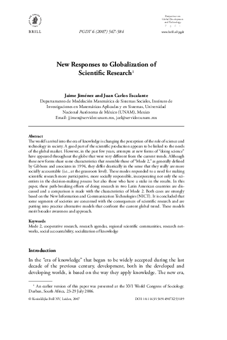 (PDF) New Responses to Globalization of Scientific Research