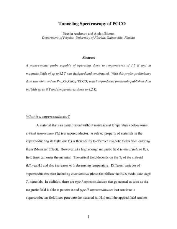 (PDF) Tunneling Spectroscopy of PCCO | Neesha Anderson - Academia.edu
