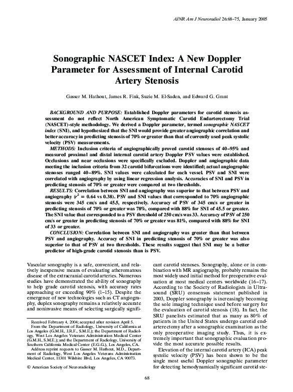 (PDF) Sonographic NASCET index: a new doppler parameter for assessment ...