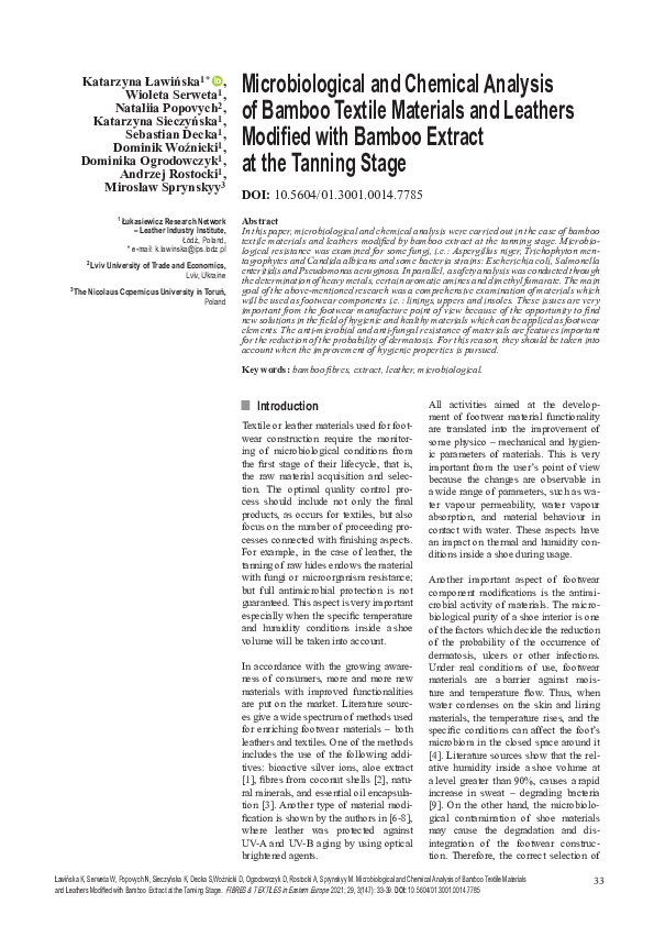 (PDF) Microbiological and Chemical Analysis of Bamboo Textile Materials ...