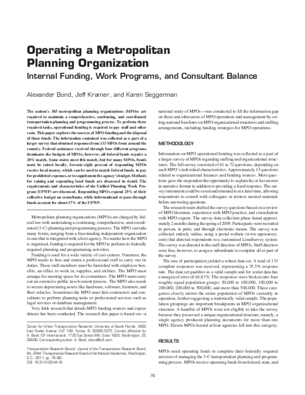 (PDF) Operating a Metropolitan Planning Organization
