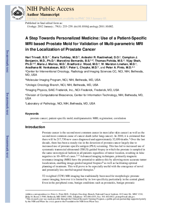 (PDF) Use of Patient-specific MRI-based Prostate Mold for Validation of Multiparametric MRI in ...