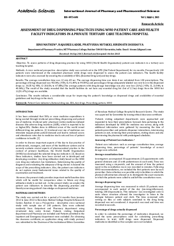 (PDF) Assessment of Drug Dispensing Practices Using Who Patient Care ...