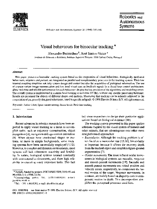 (PDF) Visual behaviours for binocular tracking