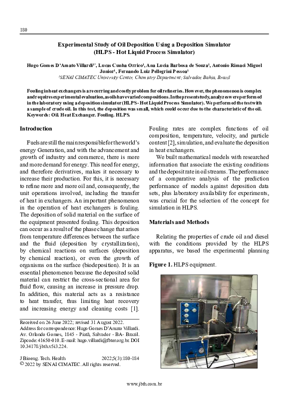 (PDF) Experimental Study of Oil Deposition Using a Deposition Simulator ...