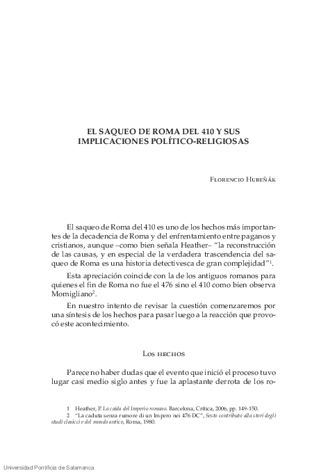 (PDF) El saqueo de Roma del 410 y sus implicaciones político-religiosas