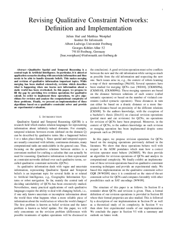 Pdf Revising Qualitative Constraint Network Definition And Implementation Julien Hue