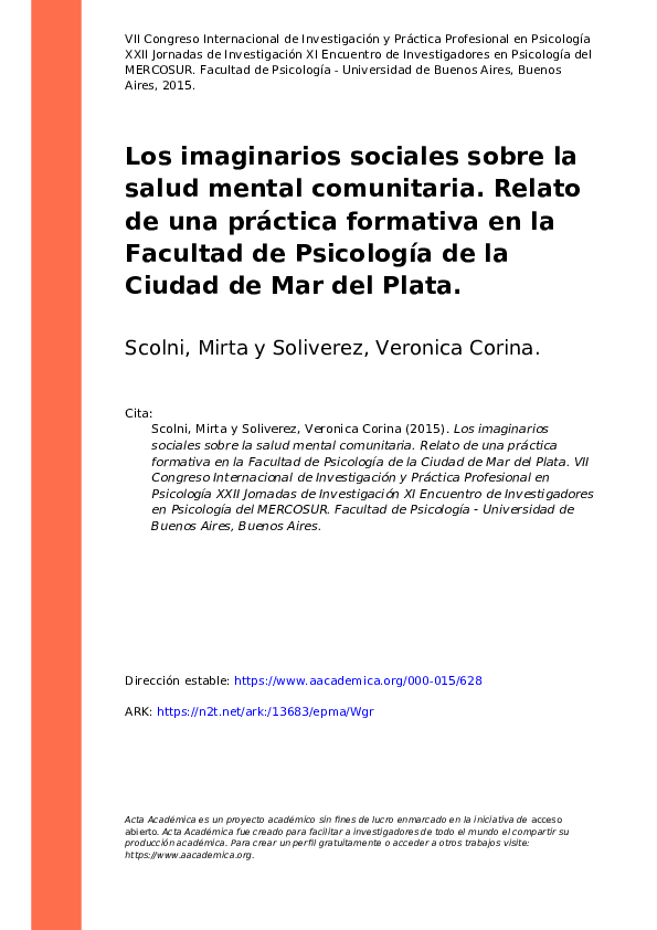 (PDF) Los Imaginarios Sociales Sobre La Salud Mental Comunitaria. Relato De Una Práctica ...