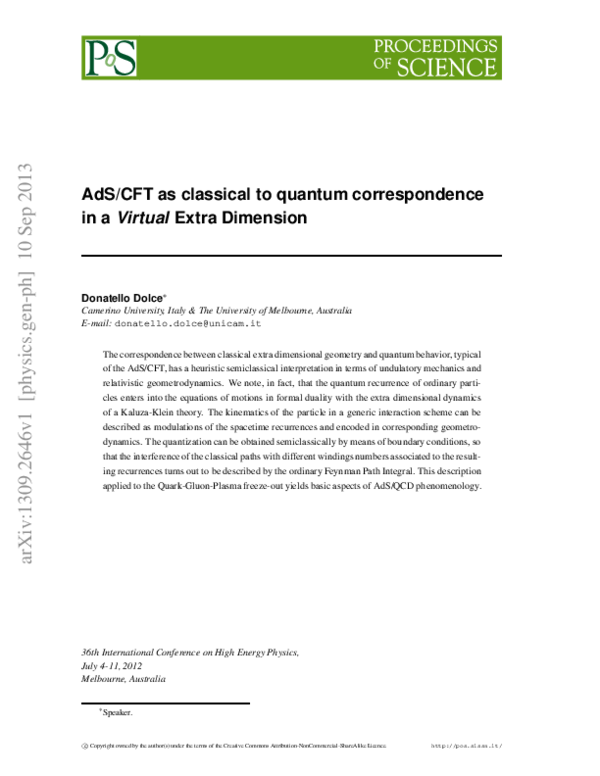 (PDF) 3 AdS/CFT as classical to quantum correspondence in a Virtual ...