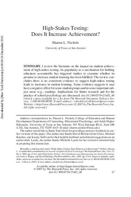 (PDF) High-Stakes Testing