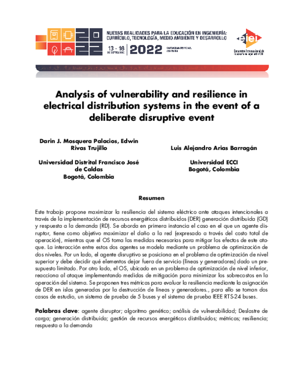 (PDF) Analysis of vulnerability and resilience in electrical ...