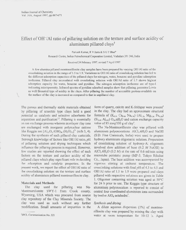 (PDF) Effect of OH-/Al ratio of pillaring solution on the texture and ...