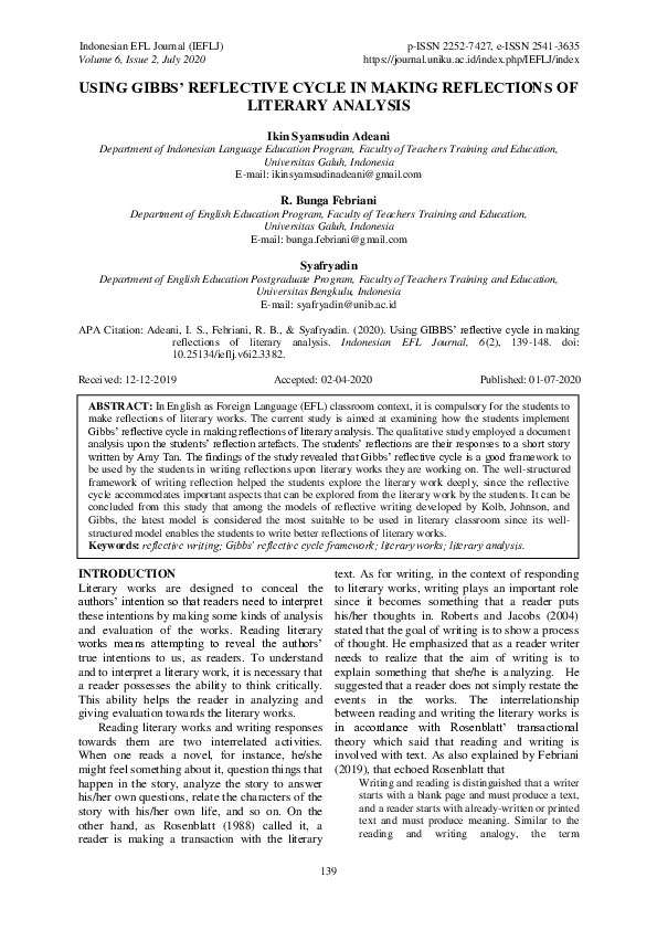 (PDF) Using Gibbs Reflective Cycle in Making Reflections of Literary ...