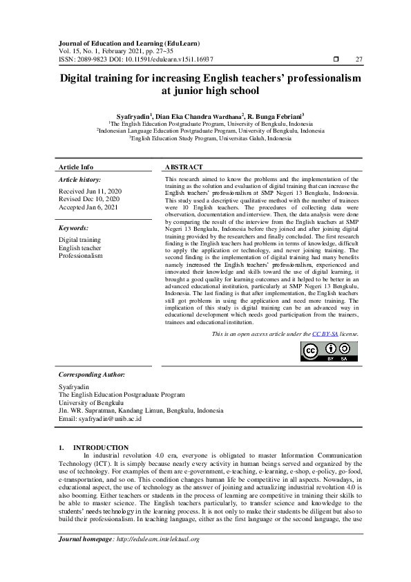 (PDF) Digital training for increasing English teachers’ professionalism at junior high school ...