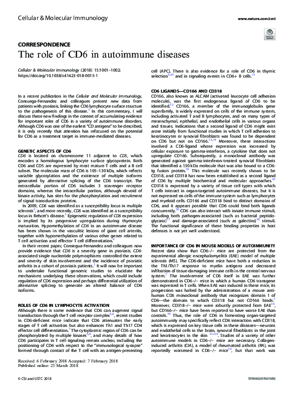 (PDF) The role of CD6 in autoimmune diseases