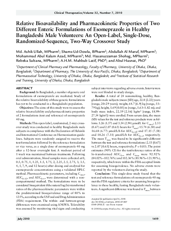 (PDF) Relative bioavailability and pharmacokinetic properties of two ...